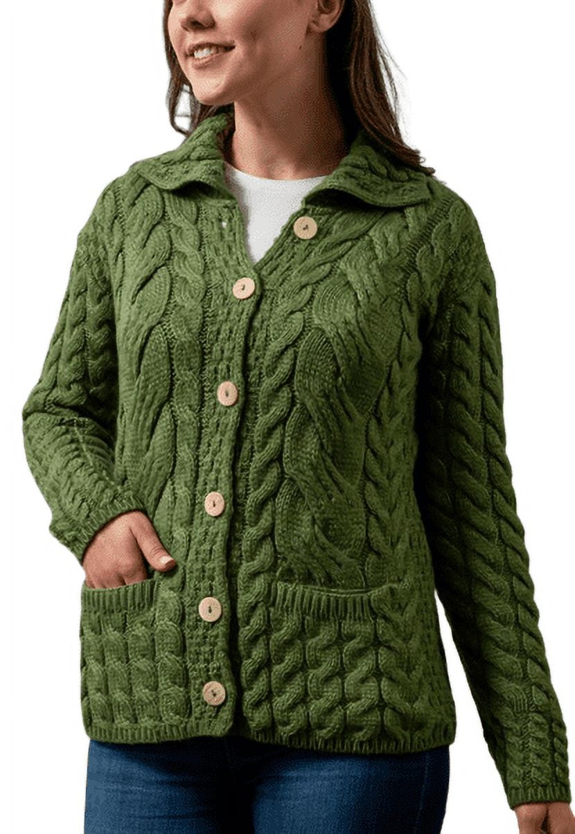 Aran Woollen Mills Women's Irish Button Cardigan Sweater Cable Knit 100 ...
