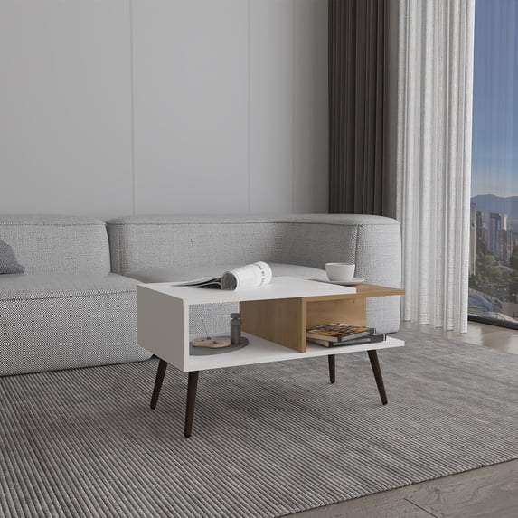 Aranjuez 29" Wide Coffee Table - 3 Shelves, White - Natural Oak ...