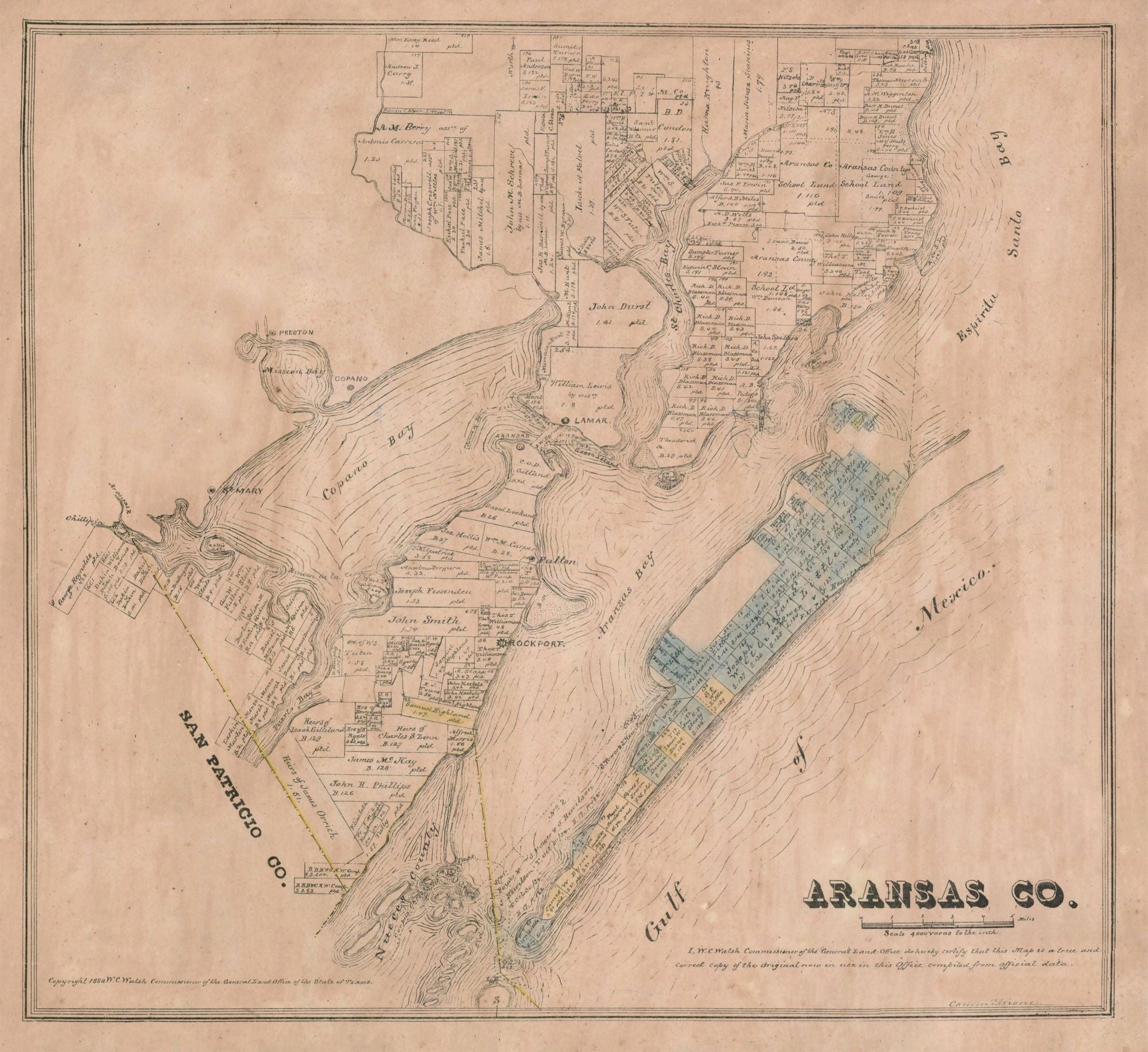 Historic County Map - Aransas County Texas - Walsh 1880 - 25.09 x 23 ...