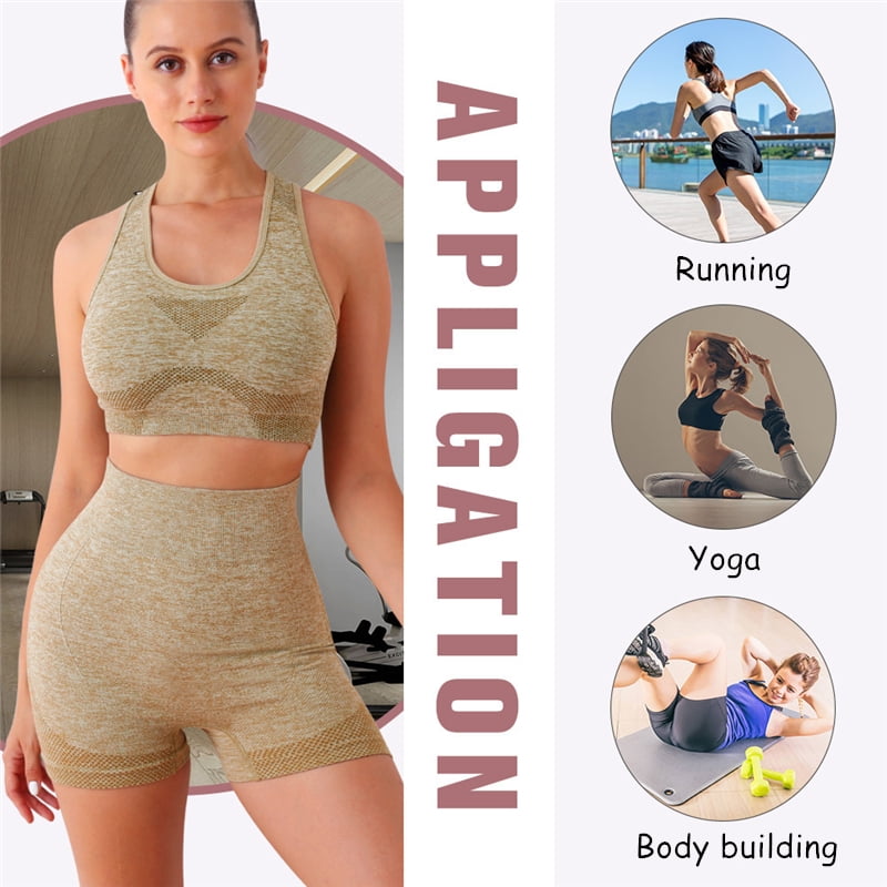 Pre-Owned 2PCS Seamless Women Yoga Set Workout Sportswear Gym Clothing Fitness Long Sleeve Crop ...