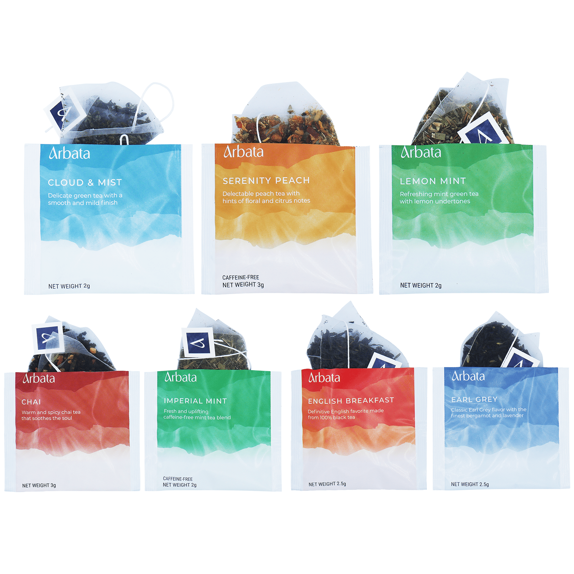 Arbata Assorted Tea Sampler (14 Pyramid Tea Bags) Includes Chai, Peach ...