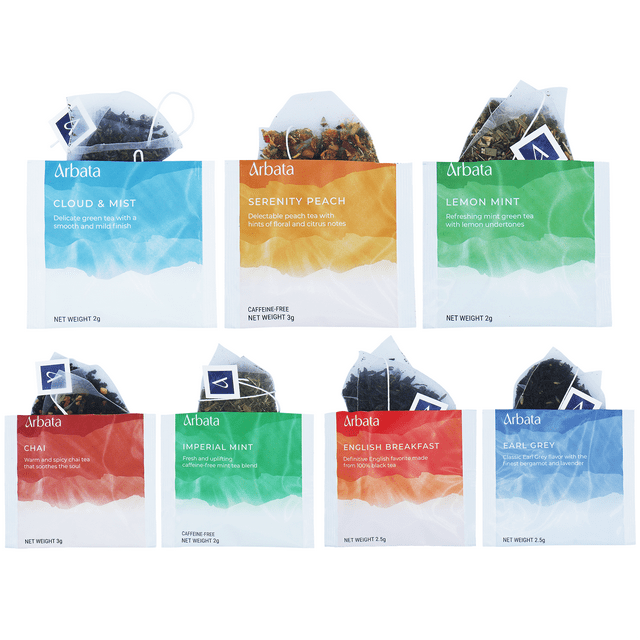 Arbata Assorted Tea Sampler (14 Pyramid Tea Bags) Includes Chai, Peach ...