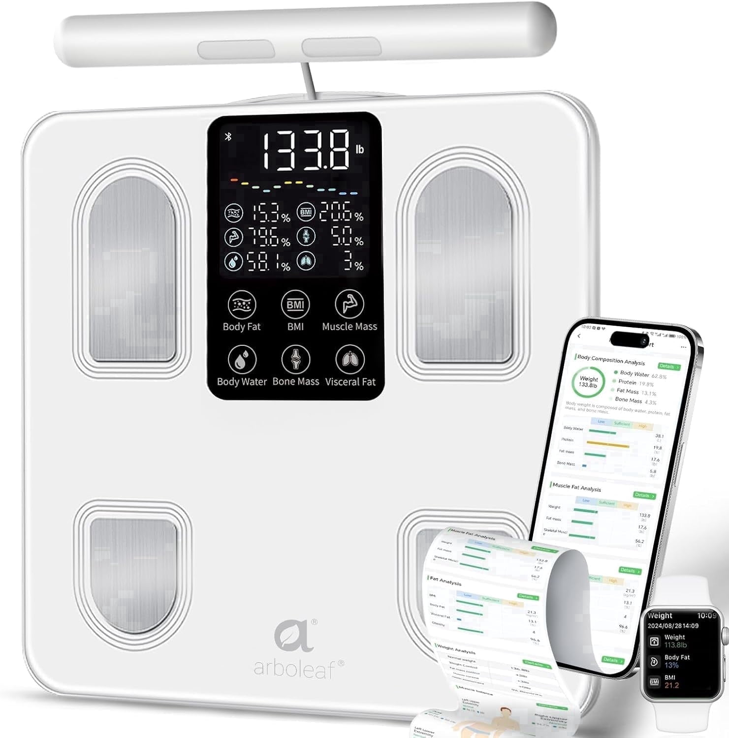 Arboleaf, Smart Body Fat Scale, 8 Electrodes, 26 Metrics - Walmart.com