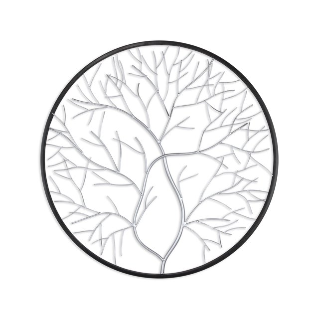 Arbolia Silver Metal Overlapping Trees Circular Framed Wall Art ...