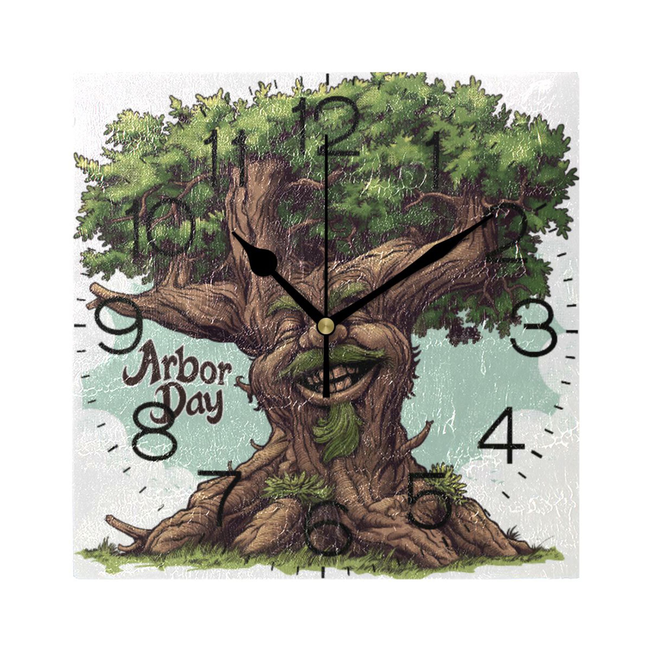 Arbor Day Cartoon Tree Wall Clock 7.78" Non-Ticking Silent Battery ...