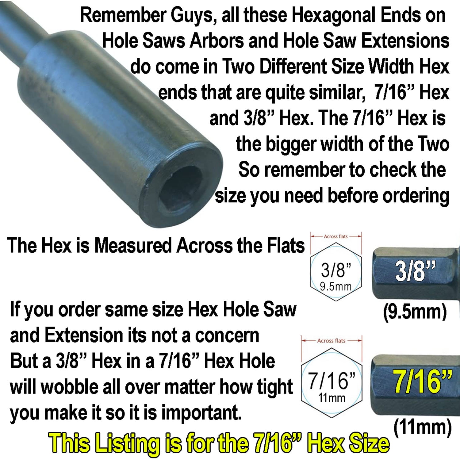 Arbor For Hole Saw Arbor For 5/8" To 1 1/8" Hole Saws 7/16 Hex End ...