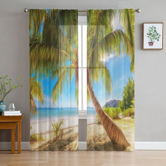 Arbor Tree Lake Landscape Sheer Voile Curtain For Living Room ...