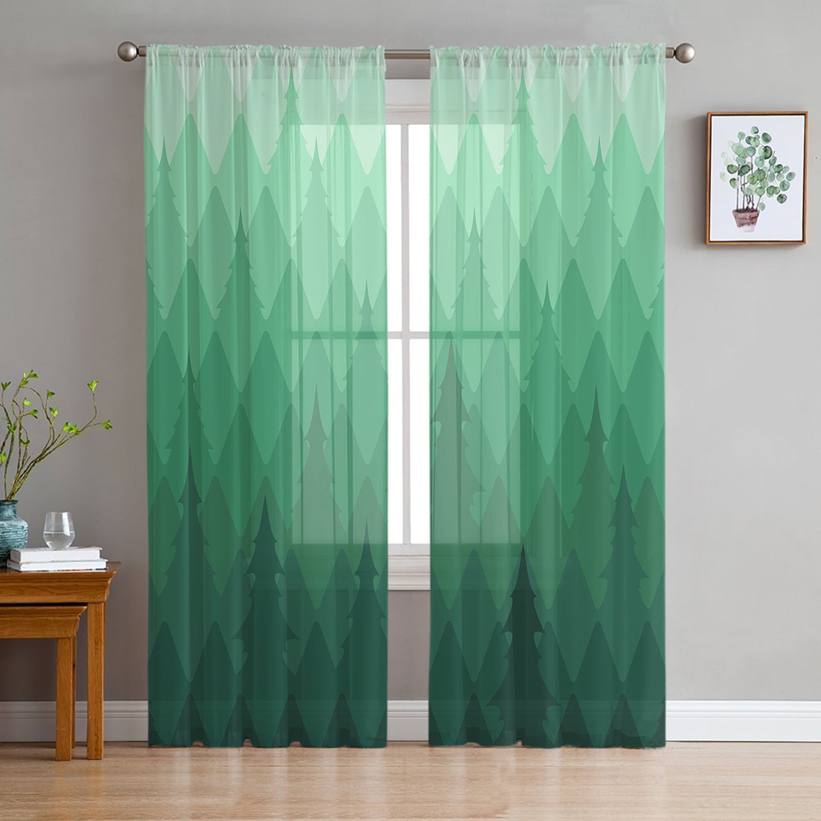 Arbor Tree Lake Landscape Sheer Voile Curtain For Living Room ...