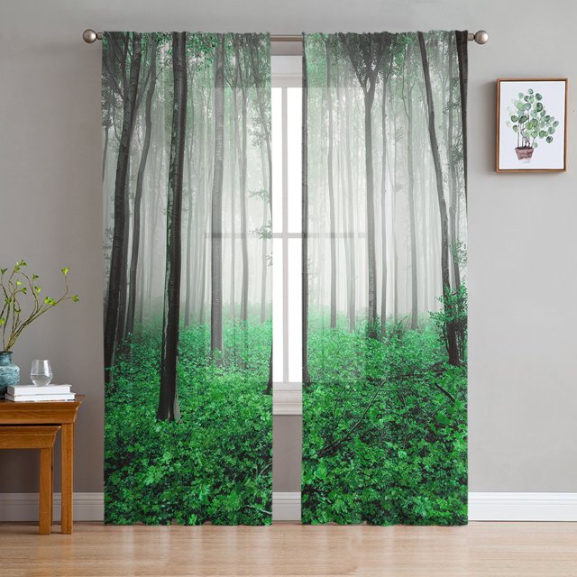 Arbor Tree Lake Landscape Sheer Voile Curtain For Living Room ...