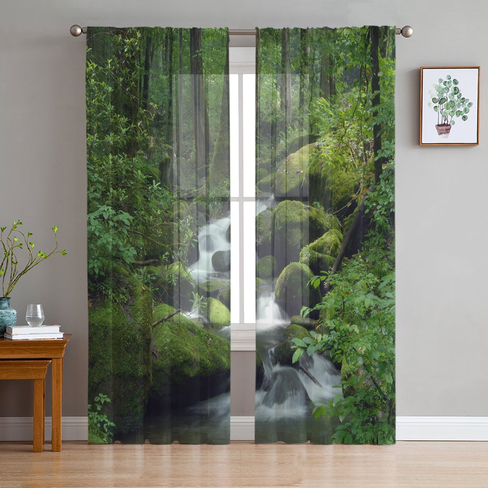 Arbor Tree Lake Landscape Sheer Voile Curtain For Living Room ...