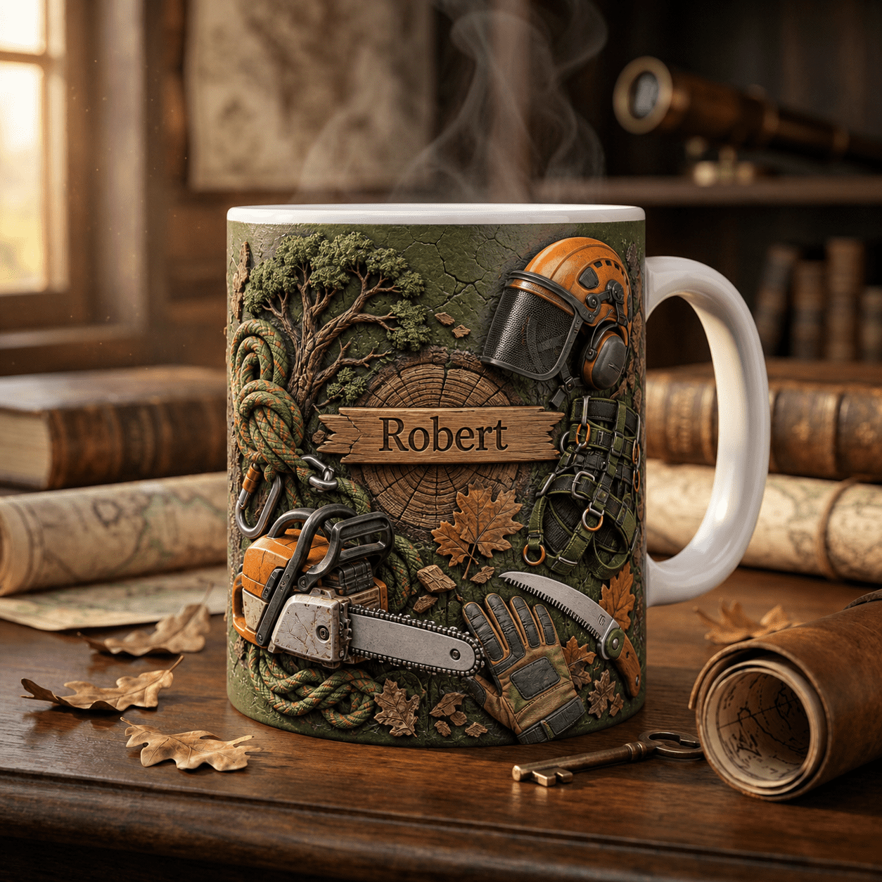Arborist Dad Mug Personalized Accent Mug with Tree Gear Rope Chainsaw ...
