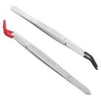 2 PCS Tweezers Curved Bent Rubber Tip Stainless Steel Crafts for Lab ...