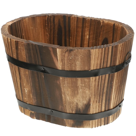 Arborister Rustic Wooden Barrel Planters with Handle for Patio Garden ...