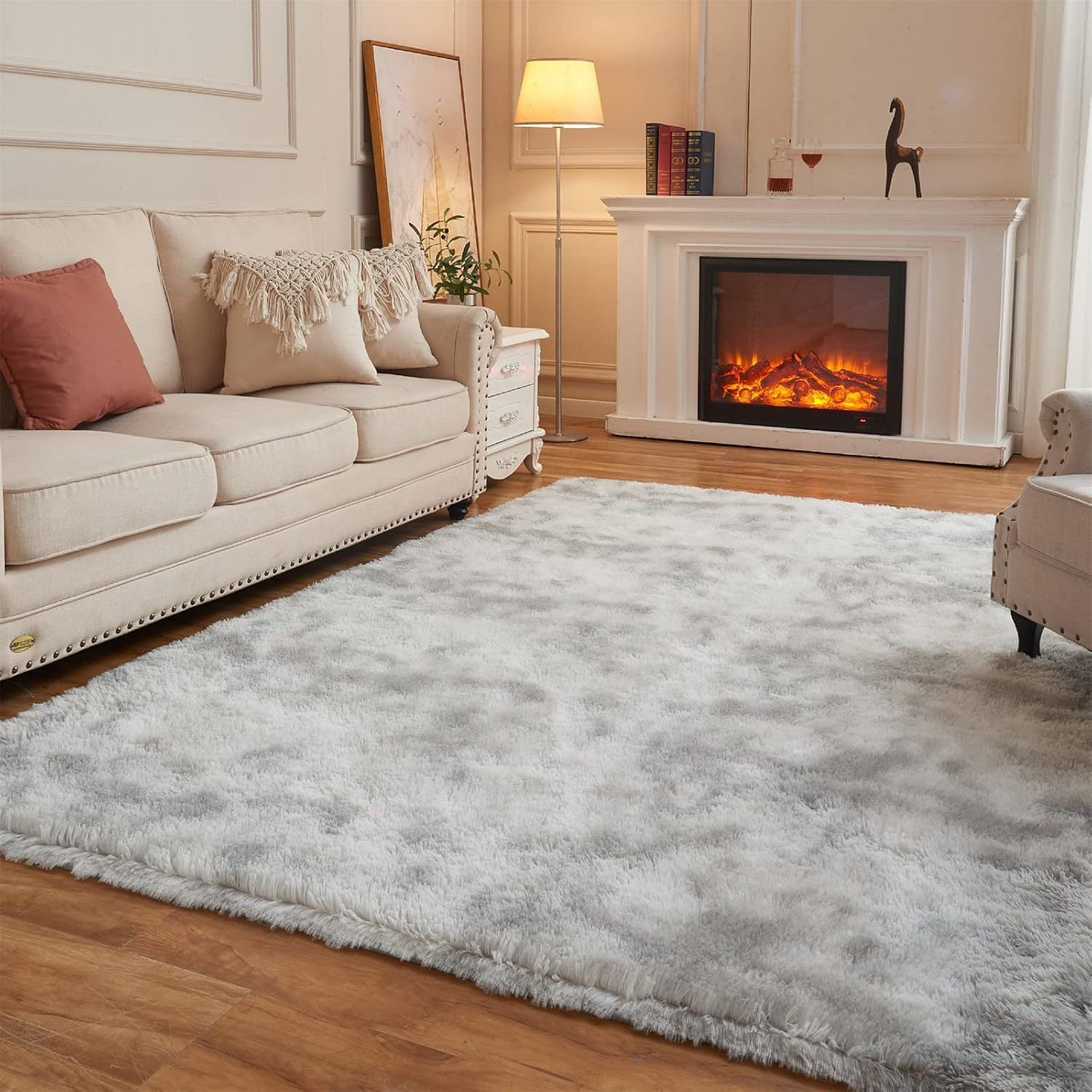 Arbosofe Area Rugs for Living Room Bedroom, 5X7 ft Tie Dyed Light Grey ...