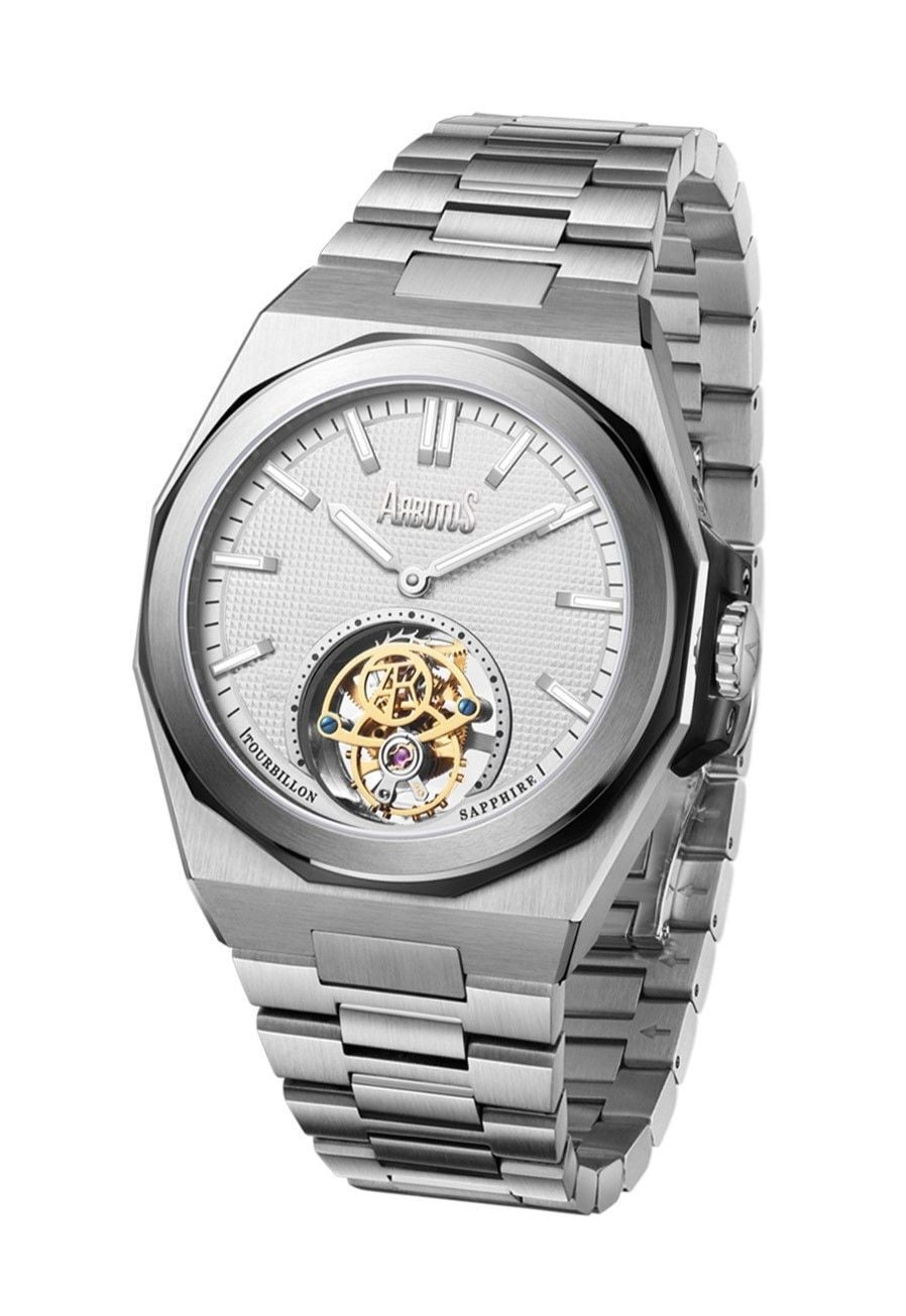 Arbutus Tourbillon Stainless Steel White Open Heart Dial Mechanical AR-TB-13SWS Unisex Watch ...