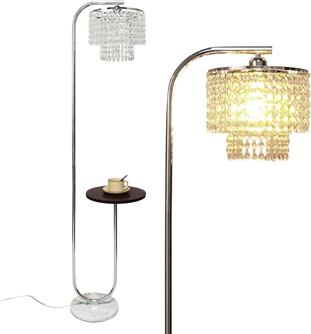 Arc Crystal Floor Lamp for Living Room - Marble Base Modern Tall Stand ...