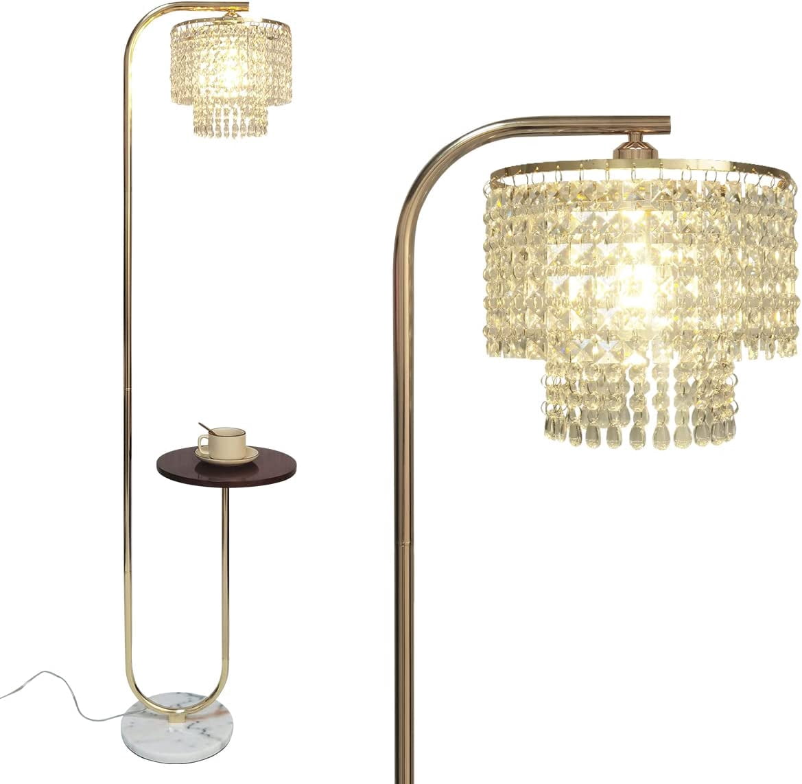 Arc Crystal Floor Lamp for Living Room - Marble Base Modern Tall Stand ...