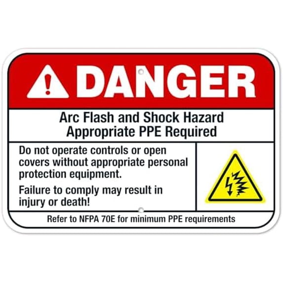 Arc Flash And Shock Hazard Appropriate PPE Required Danger Metal Sign 8 ...