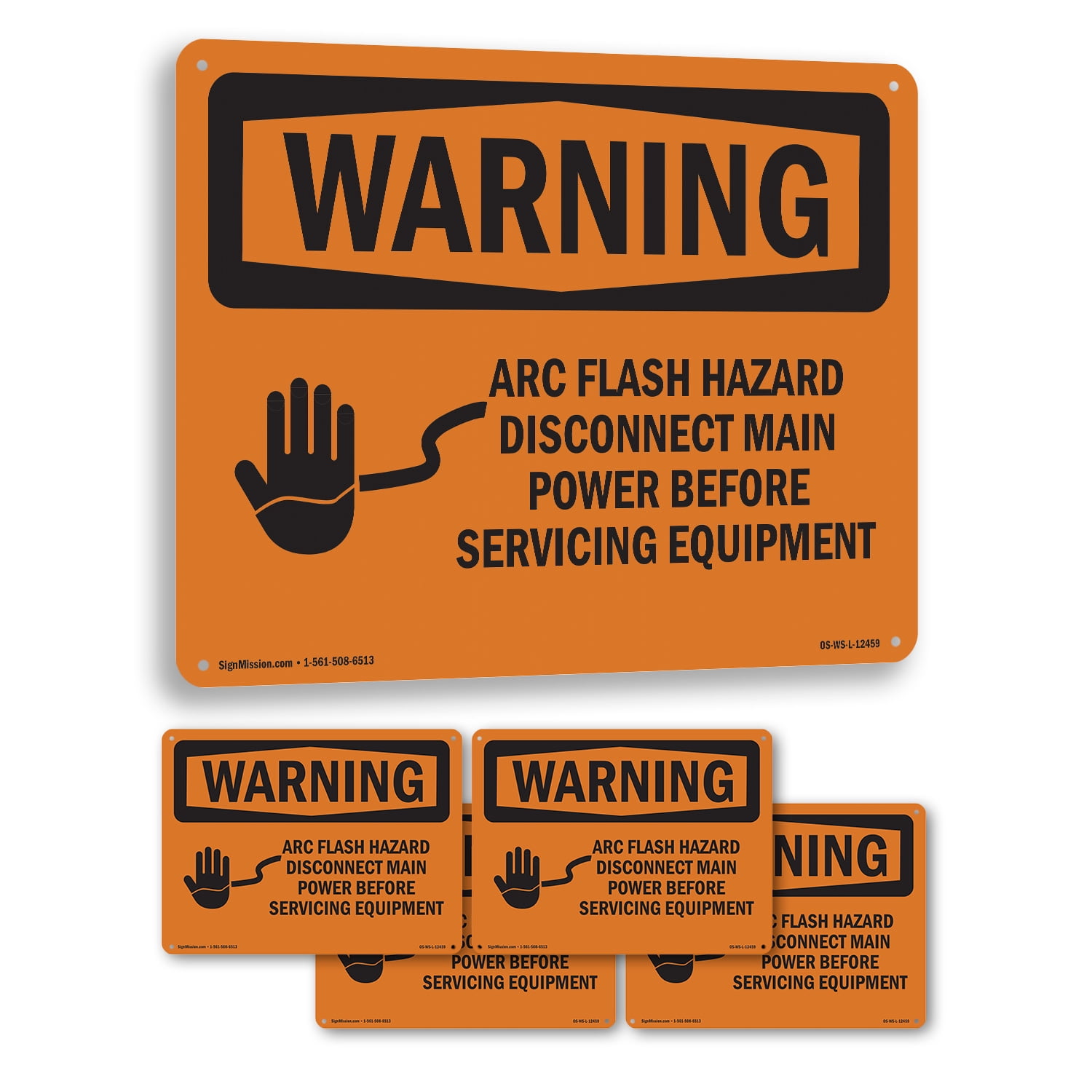 Arc Flash Hazard Disconnect Main Power OSHA WARNING Rigid Plastic Sign ...