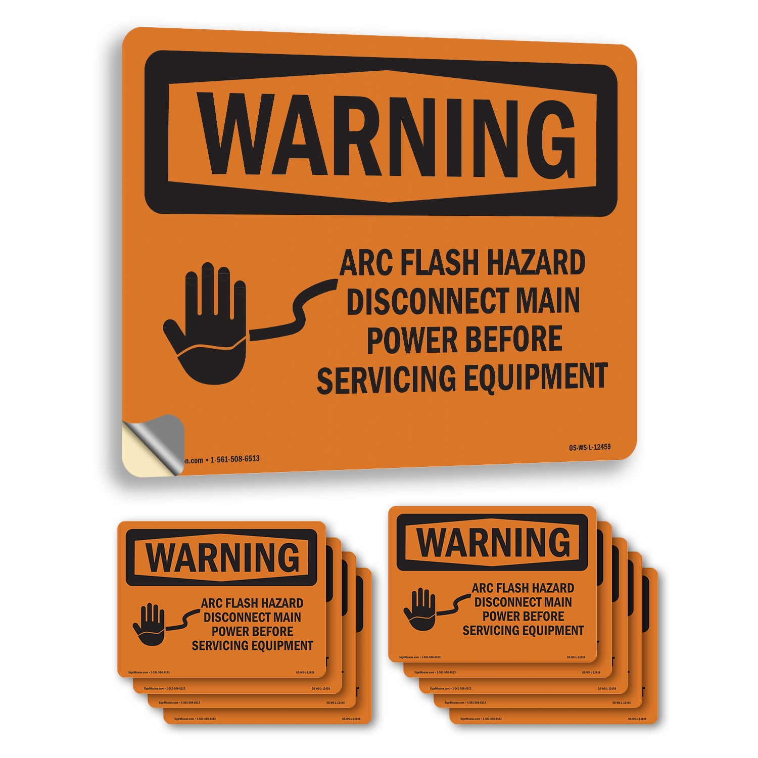 Arc Flash Hazard Disconnect Main Power OSHA WARNING Vinyl Decal Label 7 Inch x 5 Inch - 10 Pack ...