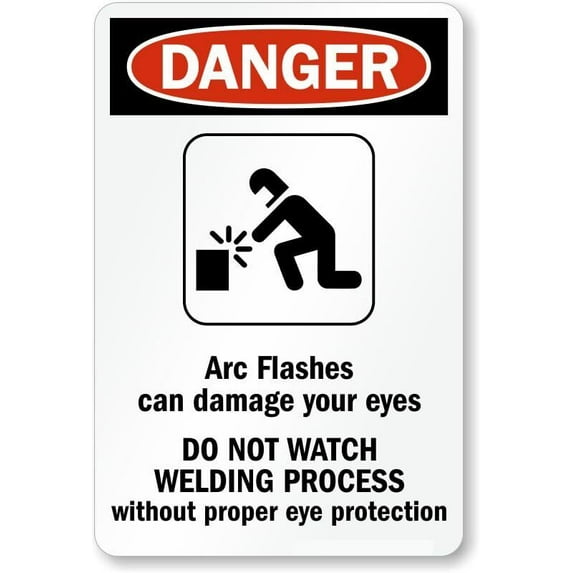 Arc Flashes Damage Eyes Weatherproof Metal Sign Size: 16 x 12 Inch ...