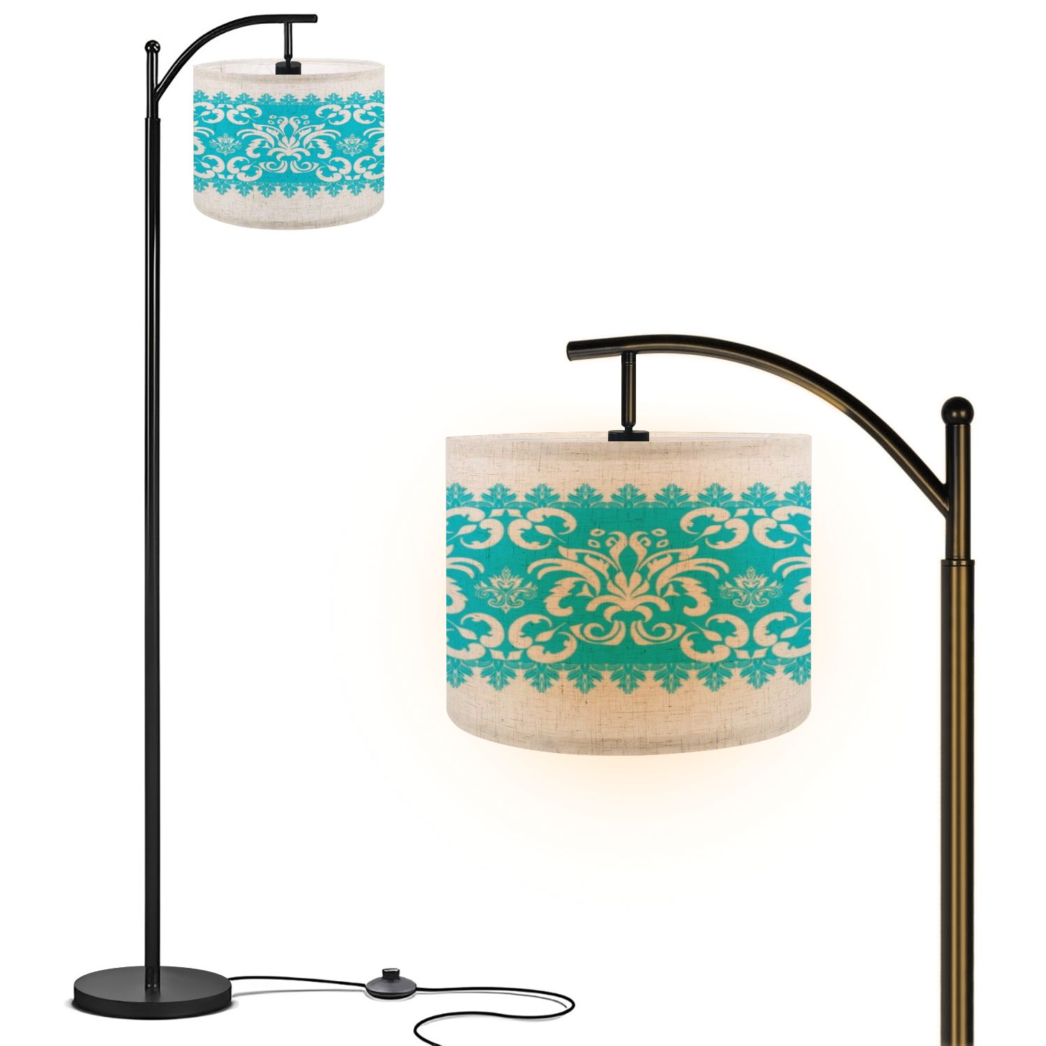 Arc Floor Lamp, 3 Color Temperatures Modern Floor Lamps Classic Damask ...