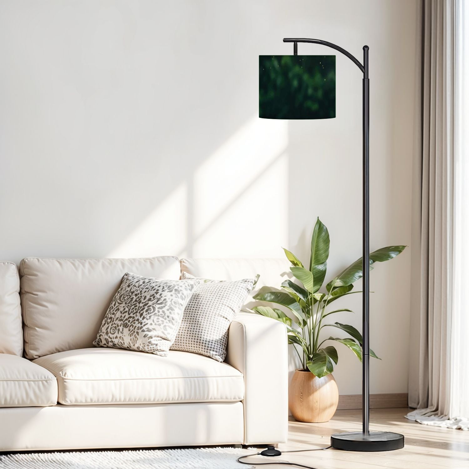 Arc Floor Lamp, 3 Color Temperatures Modern Floor Lamps Emerald Greenery Forest Foliage Green ...