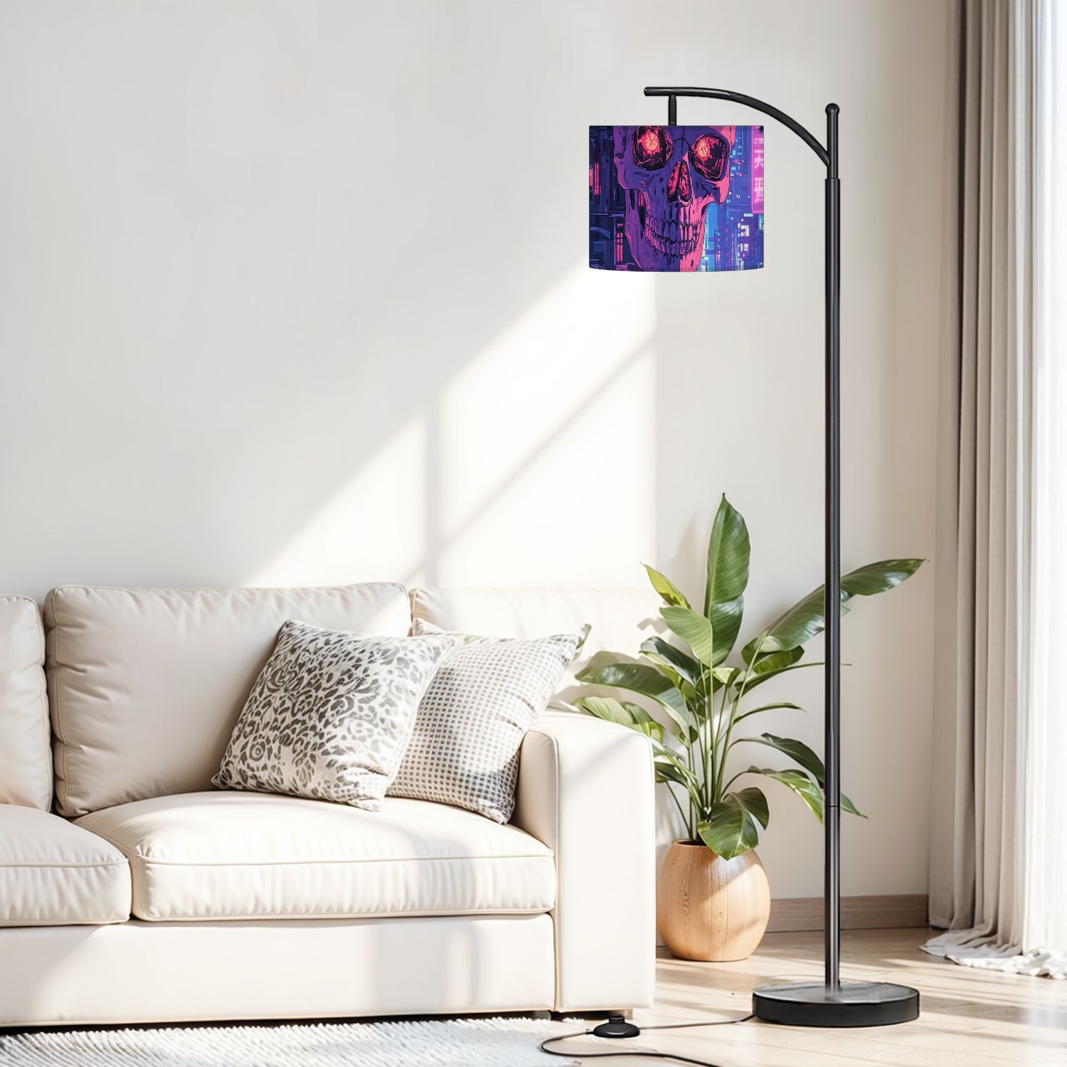 Arc Floor Lamp, 3 Color Temperatures Modern Floor Lamps Punk Skull ...