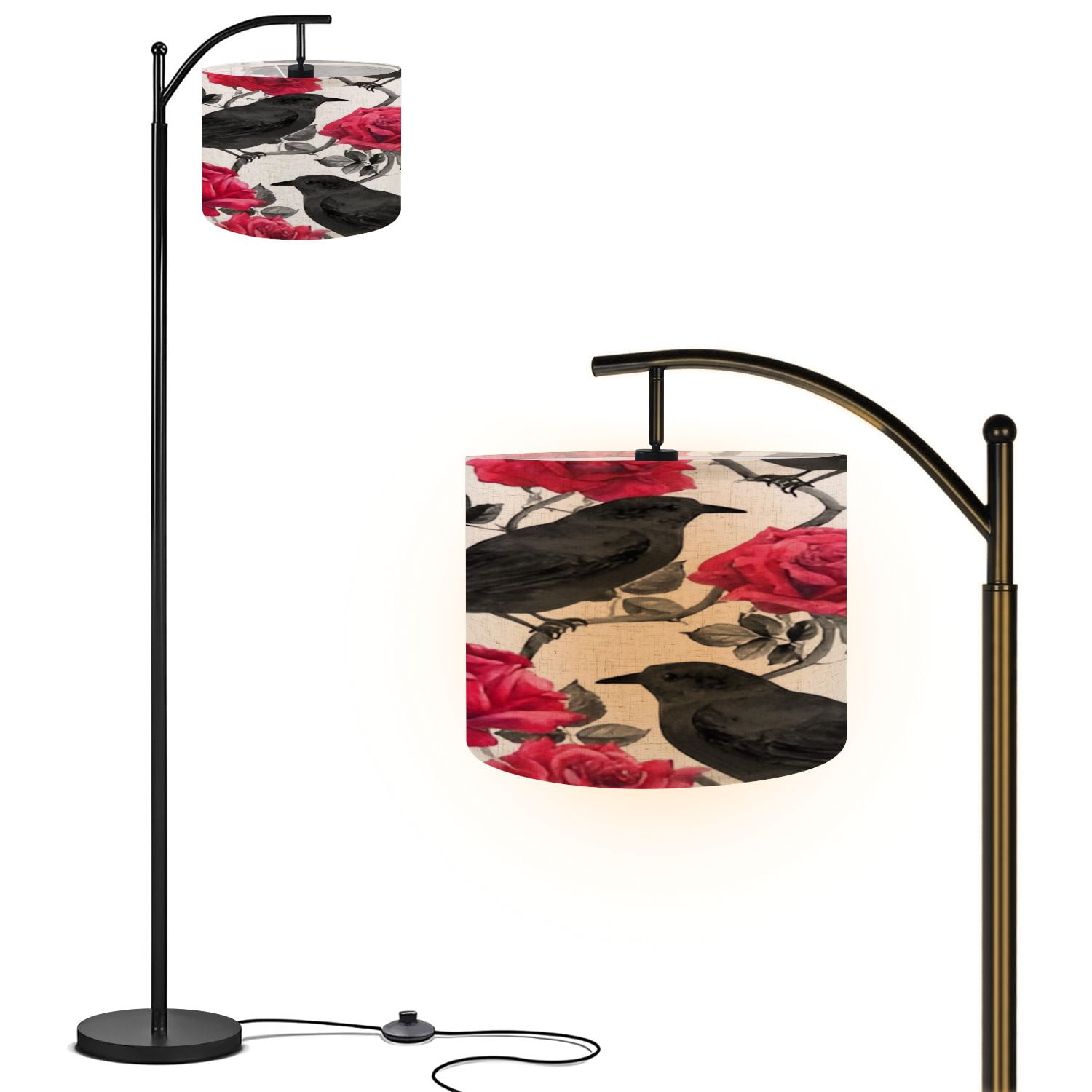 Arc Floor Lamp, 3 Color Temperatures Modern Floor Lamps Raven birds red ...