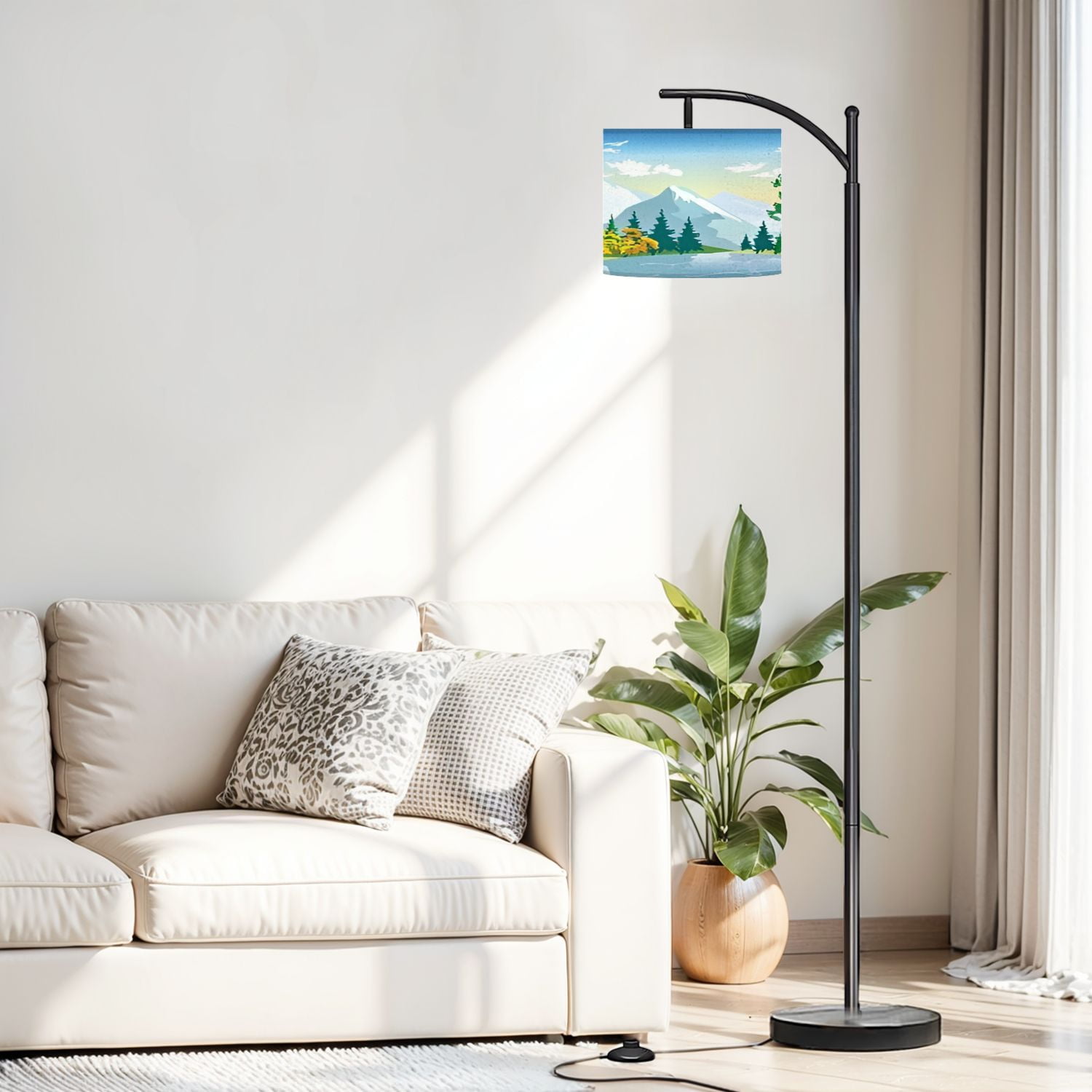 Arc Floor Lamp, 3 Color Temperatures Modern Floor Lamps lake mountains ...