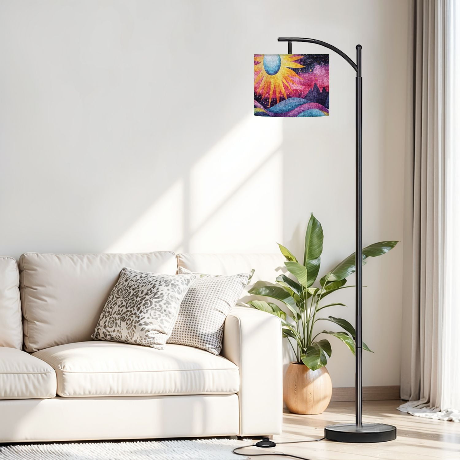 Arc Floor Lamp, 3 Color Temperatures Modern Floor Lamps Boho Rainbow ...