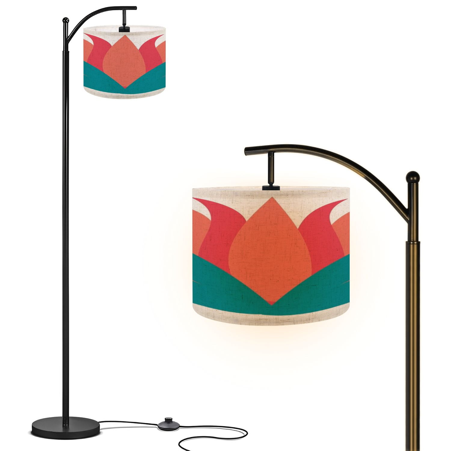Arc Floor Lamp, 3 Color Temperatures Modern Floor Lamps folk art flower ...