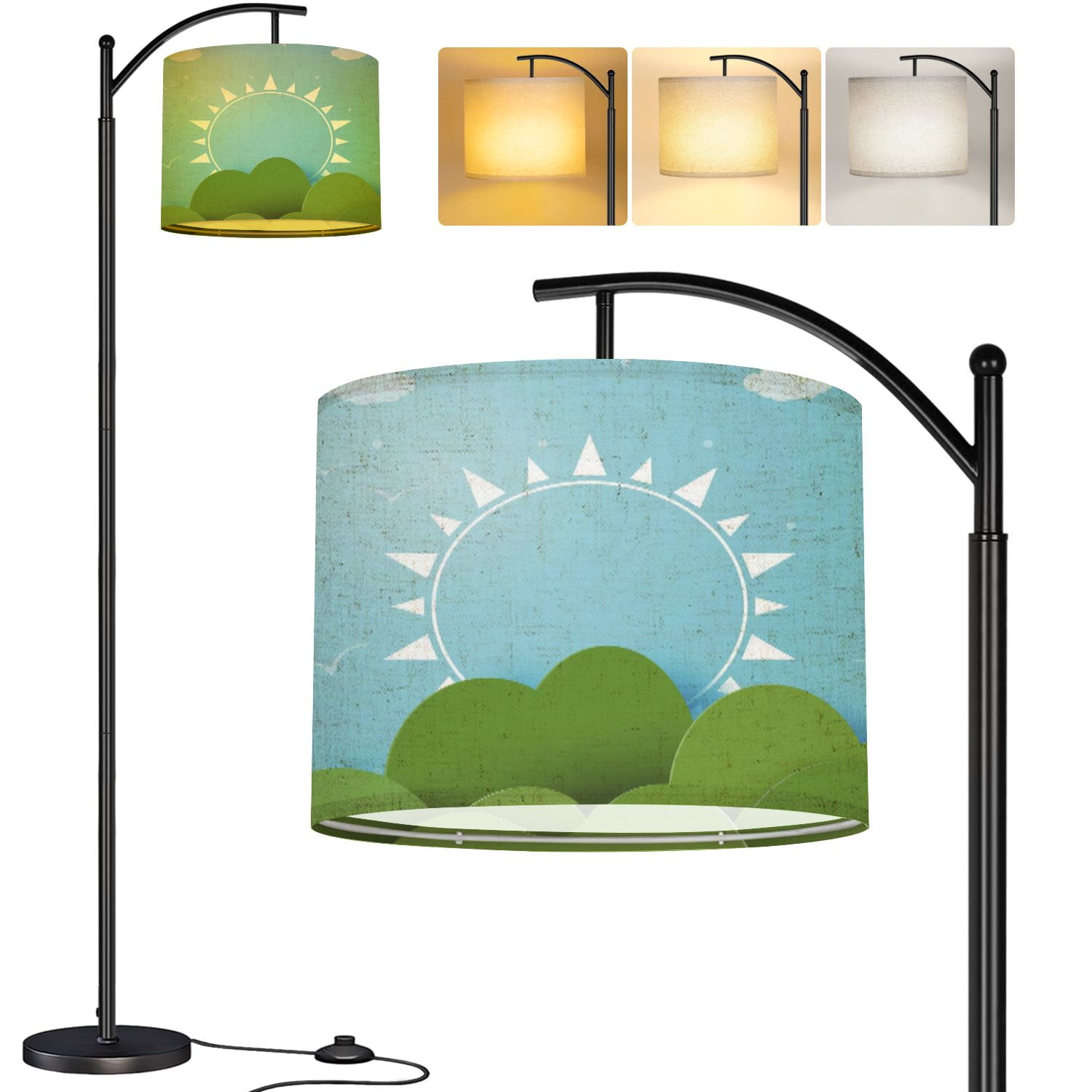 Arc Floor Lamp 3d Paper art abstract Green wavy mountains shape clouds ...