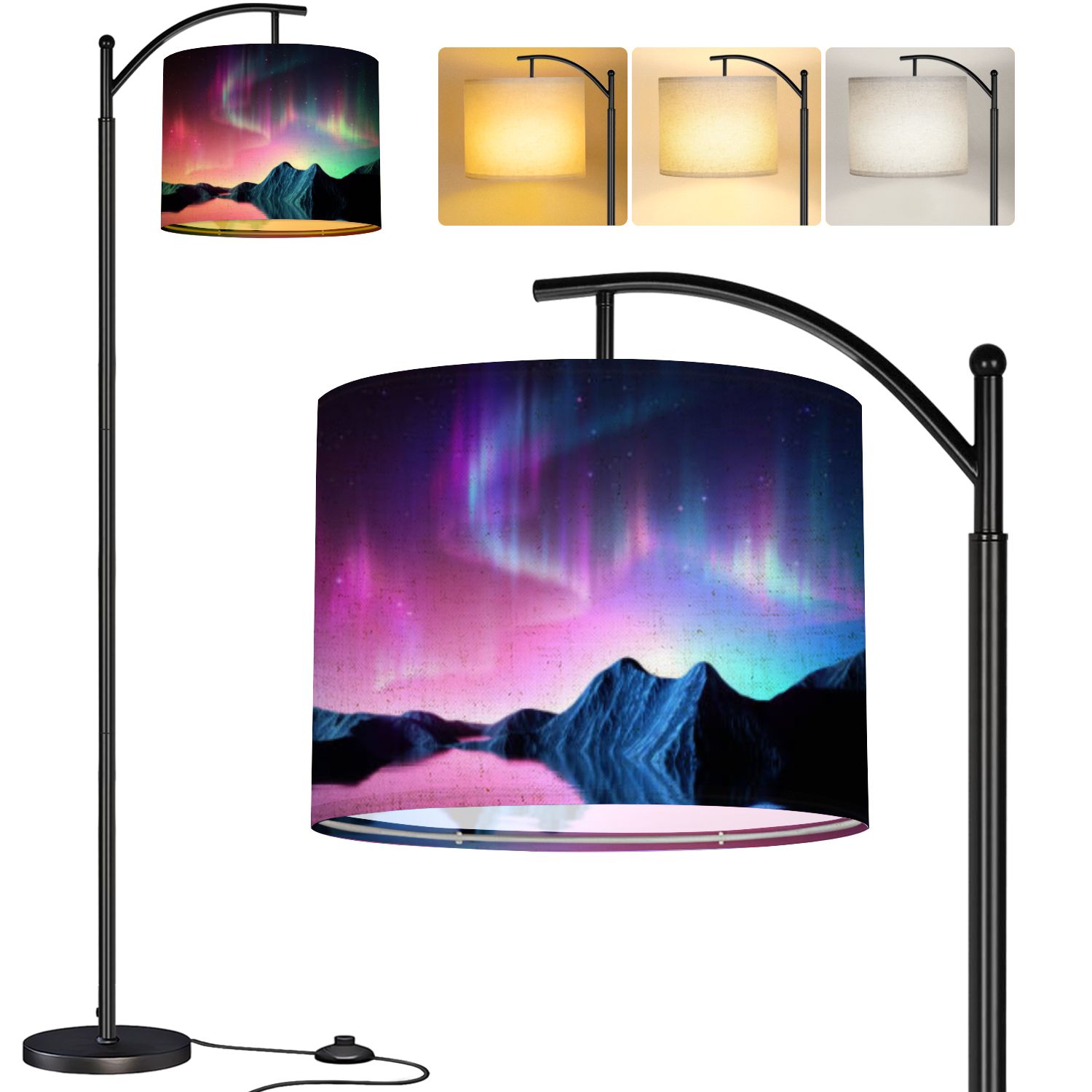 Arc Floor Lamp 3d render abstract panoramic Seascape cliffs under pink ...