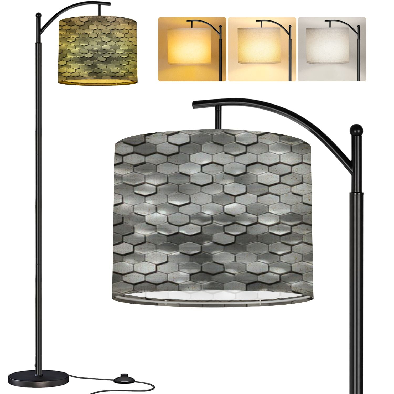 Arc Floor Lamp 3d render chrome honeycomb wall texture gold hexagon ...