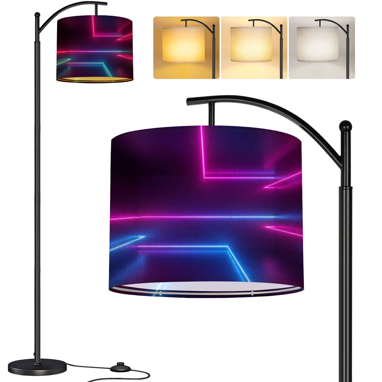 Arc Floor Lamp 3d render pink blue neon lines geometric shapes virtual ...
