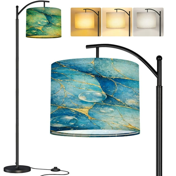 Arc Floor Lamp Abstract Blue Gold Leaf Bubbles Tall Modern Standing ...