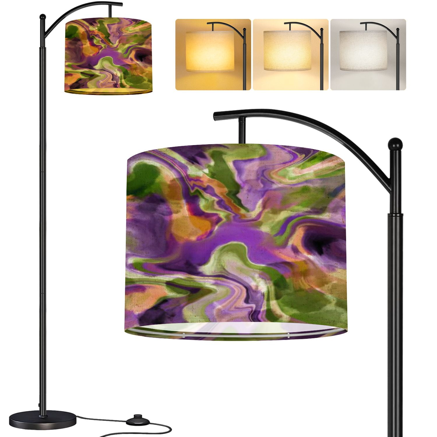 Arc Floor Lamp Abstract Hand Drawing Psychedelic Liquid Tie Dye Marble ...