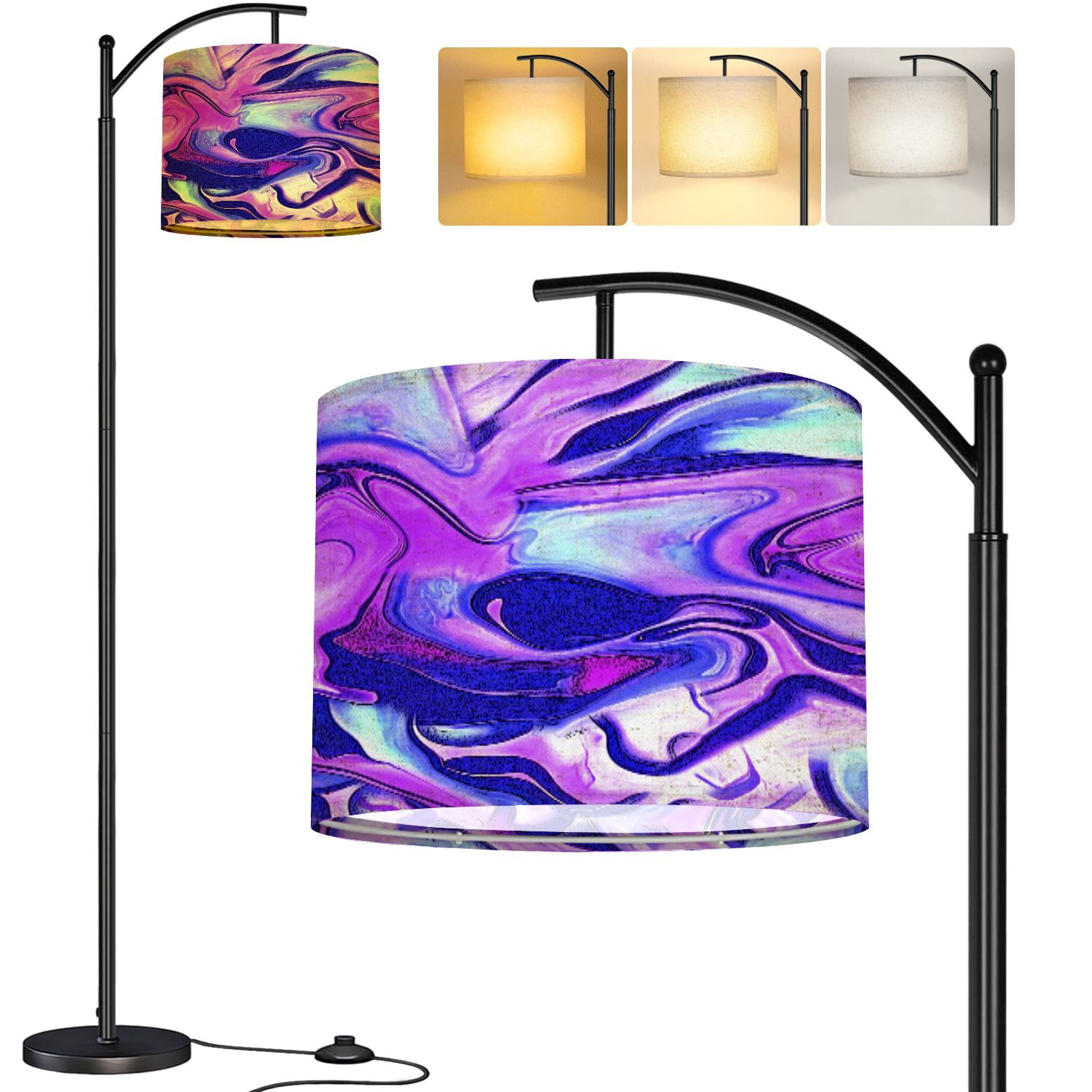 Arc Floor Lamp Abstract Paint Swirl Print Blue Purple Seamless Pattern ...