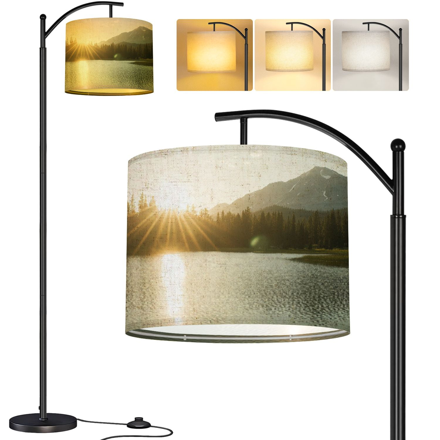Arc Floor Lamp Abstract Sun Mountain Forest Lake Nature Scenery Boho ...