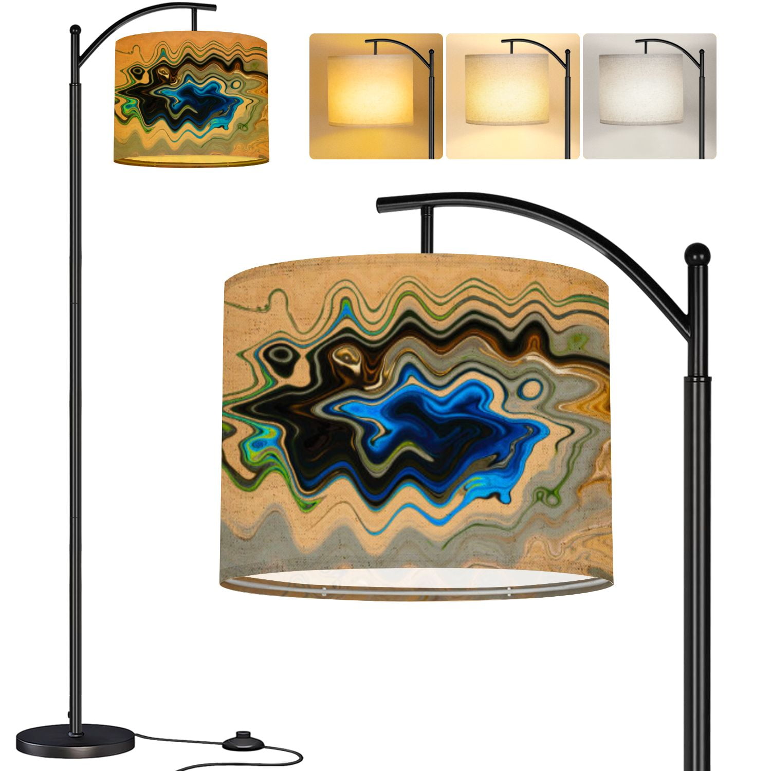 Arc Floor Lamp Abstract Tall Modern Standing Lamp LED Adjustable Linen ...