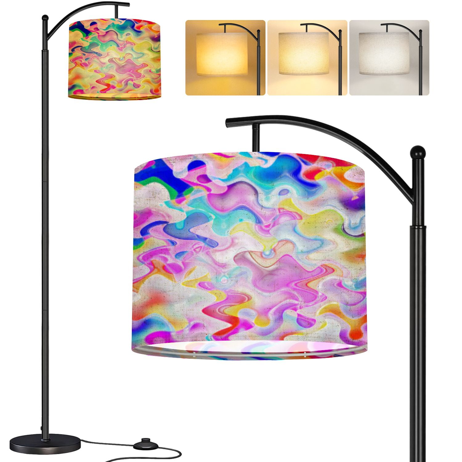 Arc Floor Lamp Abstract Tall Modern Standing Lamp LED Adjustable Linen ...