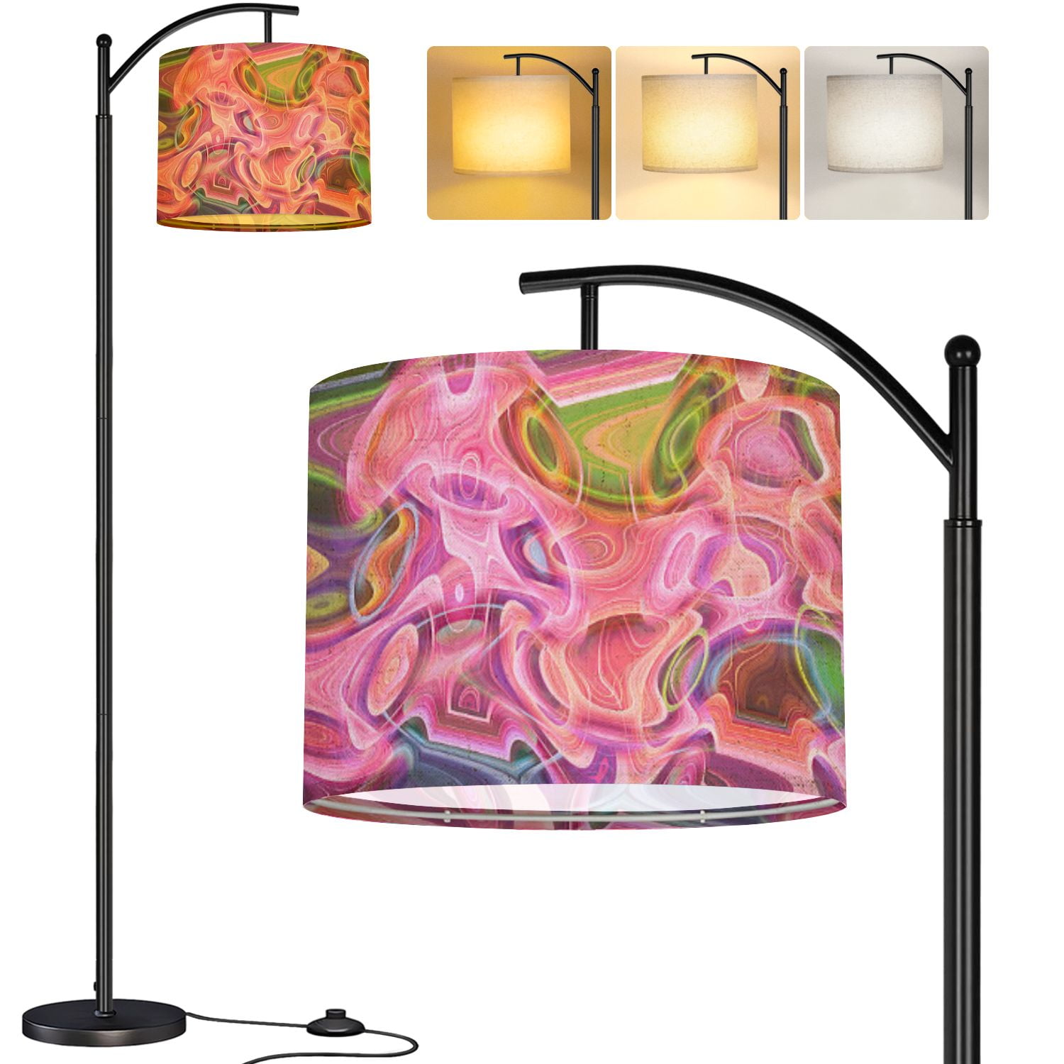 Arc Floor Lamp Abstract Tall Modern Standing Lamp LED Adjustable Linen ...