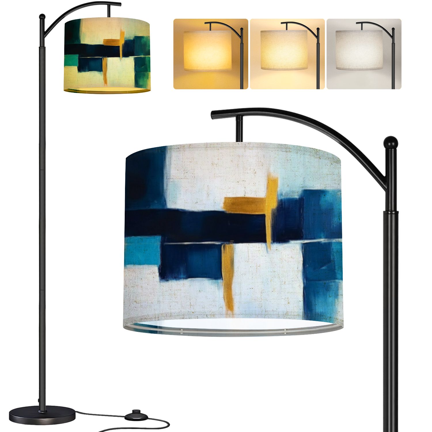 Arc Floor Lamp Abstract White Gray Blue Rectangles Yellow Accents ...