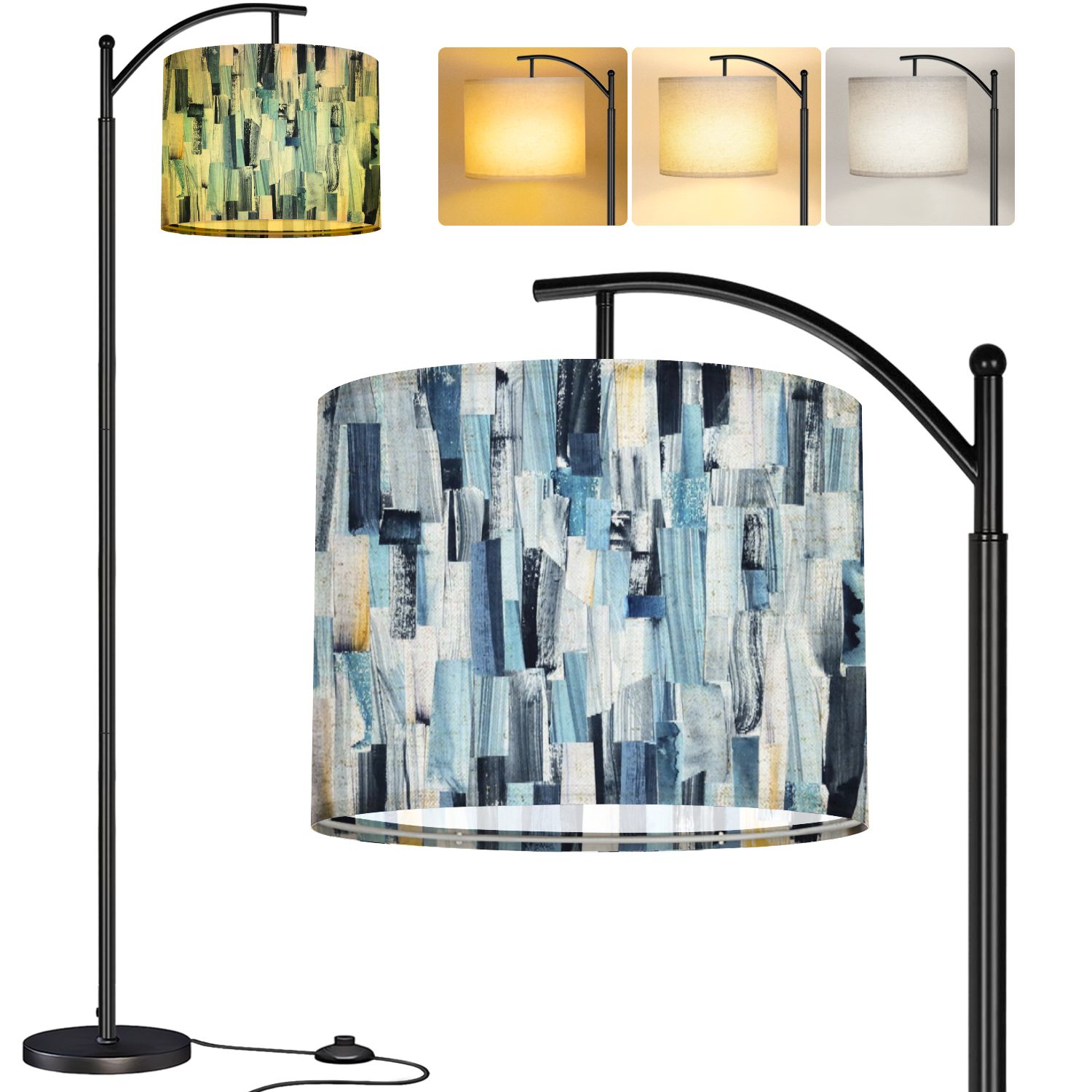 Arc Floor Lamp Abstract art multicolor stripes teals Ink texture paper ...