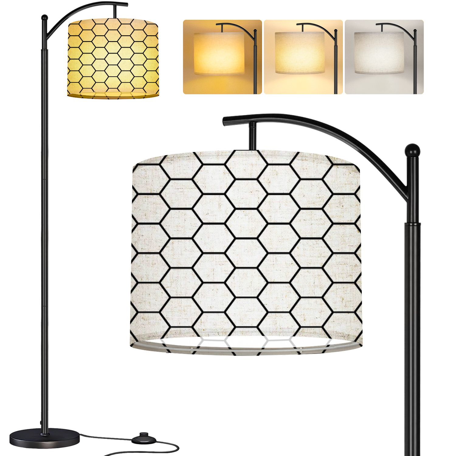 Arc Floor Lamp Abstract black white honeycomb seamless pattern Tall ...