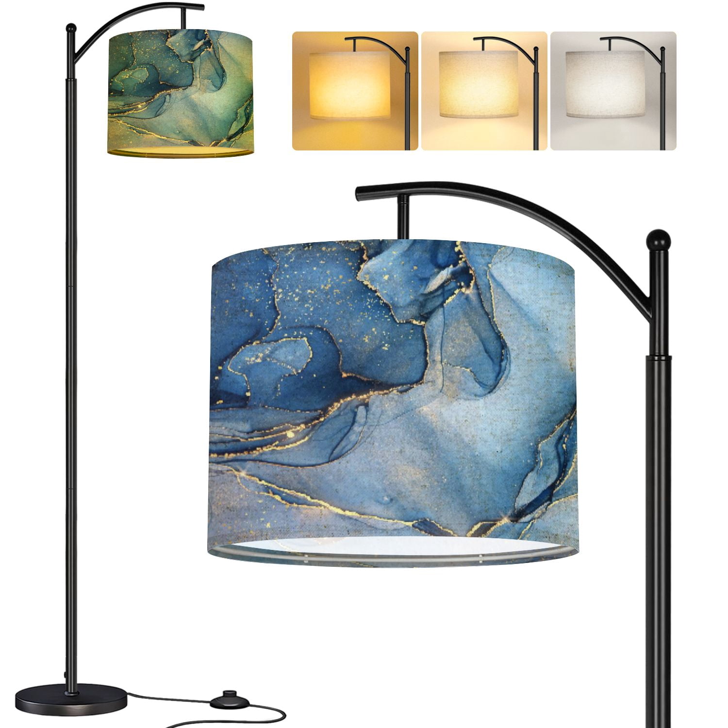 Arc Floor Lamp Abstract blue liquid watercolor golden stains Cyan ...