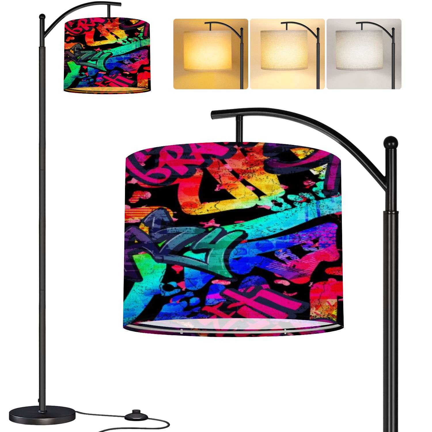 Arc Floor Lamp Abstract bright graffiti bricks paint drips words ...