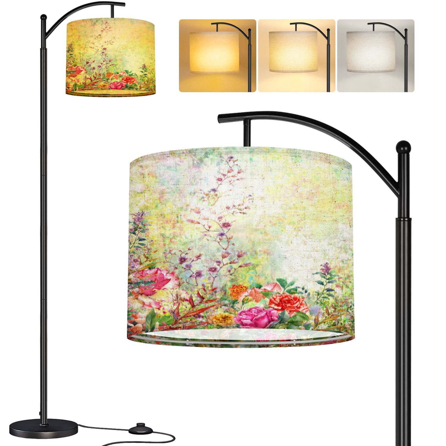 Arc Floor Lamp Abstract flowers watercolor painting Spring multicolored ...