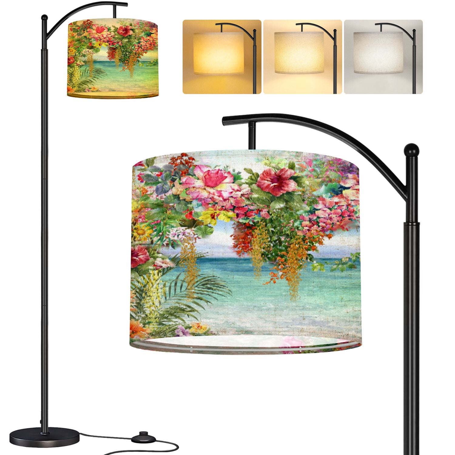 Arc Floor Lamp Abstract flowers watercolor painting Spring multicolored ...